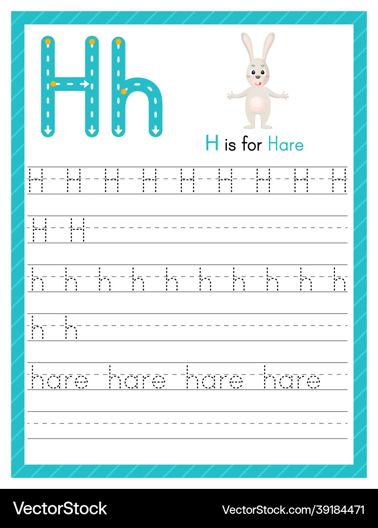 Trace letter h uppercase and lowercase alphabet Vector Image