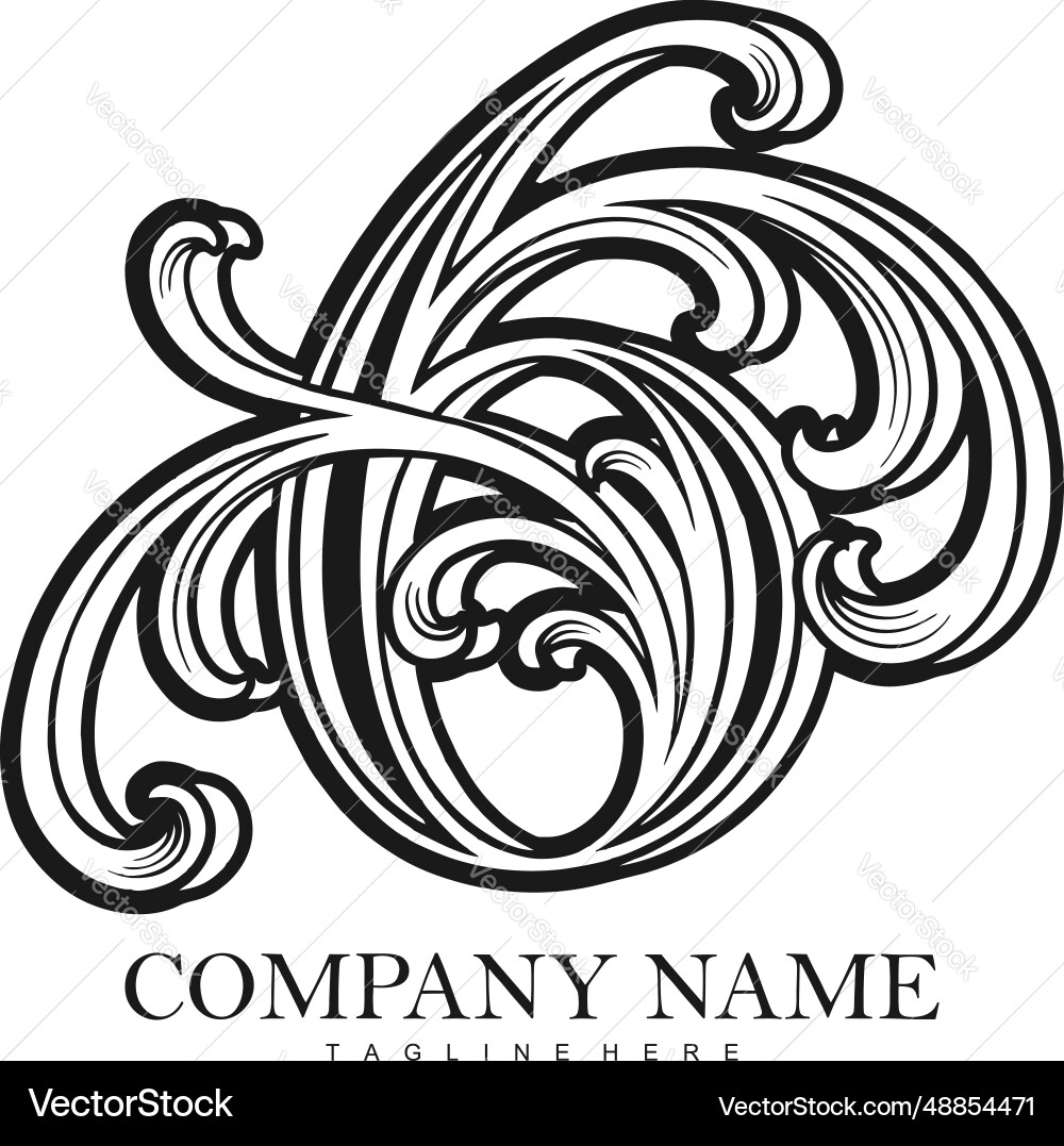 Vintage elegance number 6 monogram logo outline Vector Image