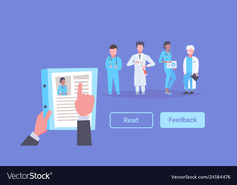 Hr Manager Hand Hold Cv Resume Female Doctor Vector Image