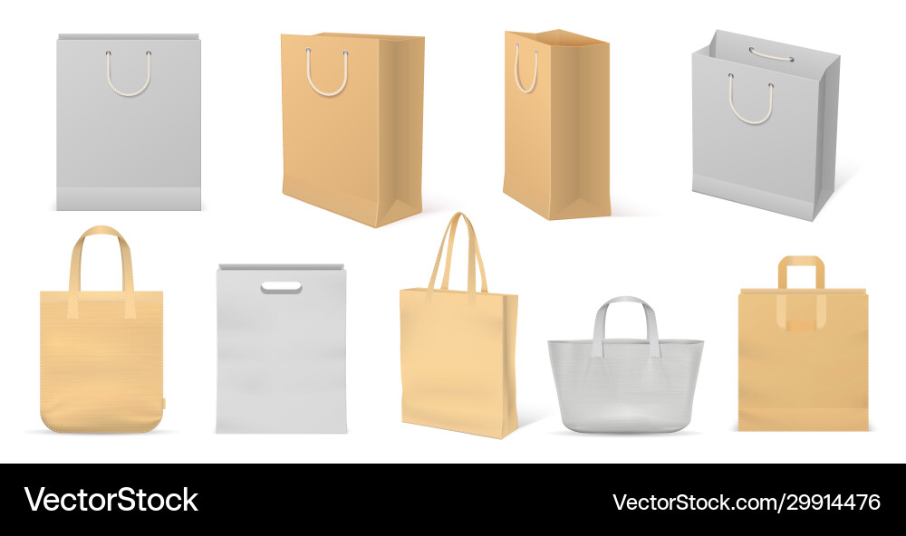 Realistic fabric bag reusable cardboard and Vector Image