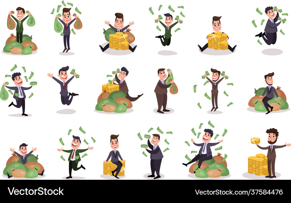 Rich businessman character holding banknotes Vector Image