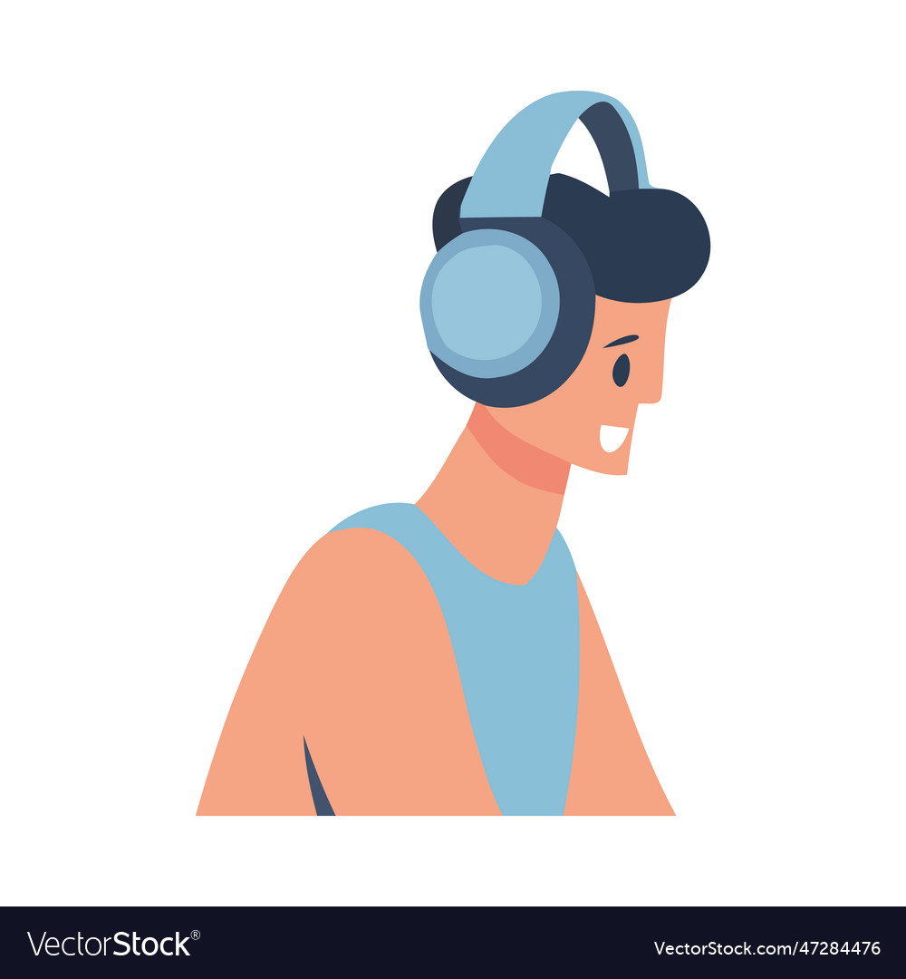 Smiling boy wearing headphones character Vector Image