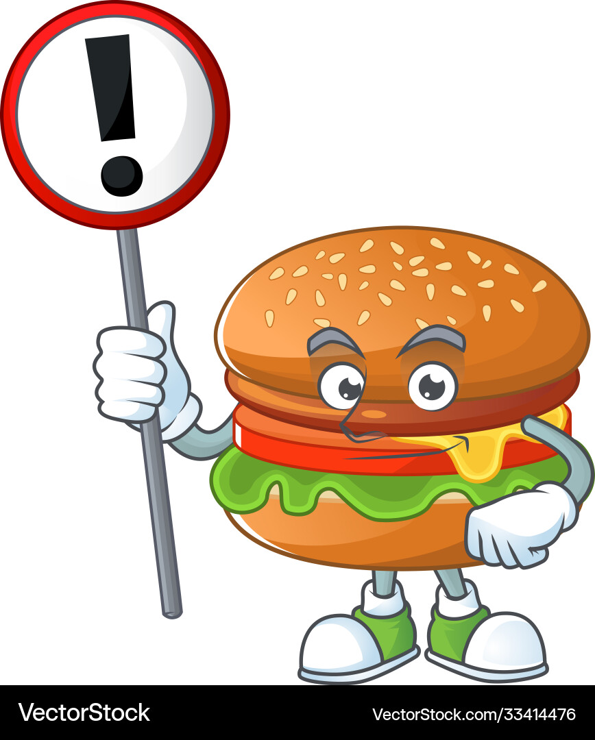 Smiling cartoon design hamburger with a sign Vector Image