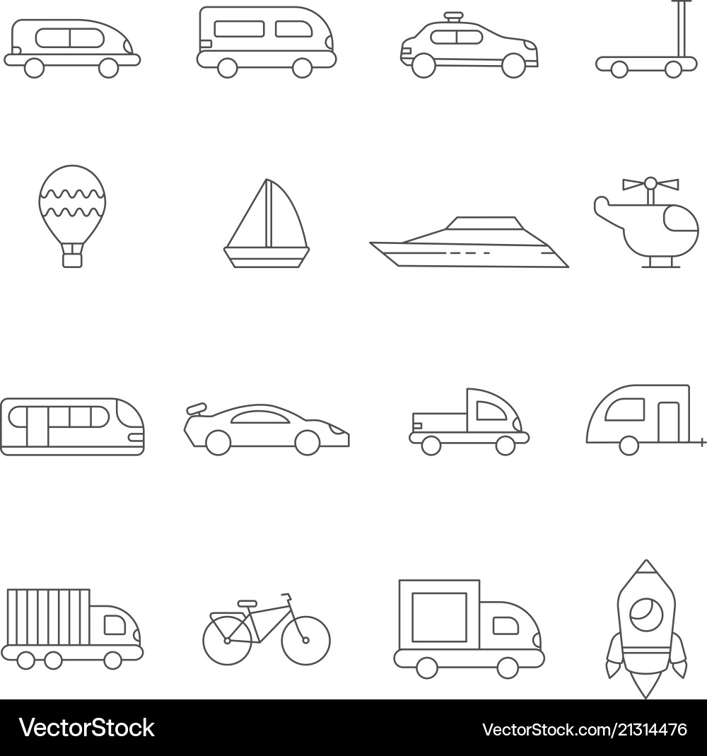 Transport symbols linear of various Royalty Free Vector