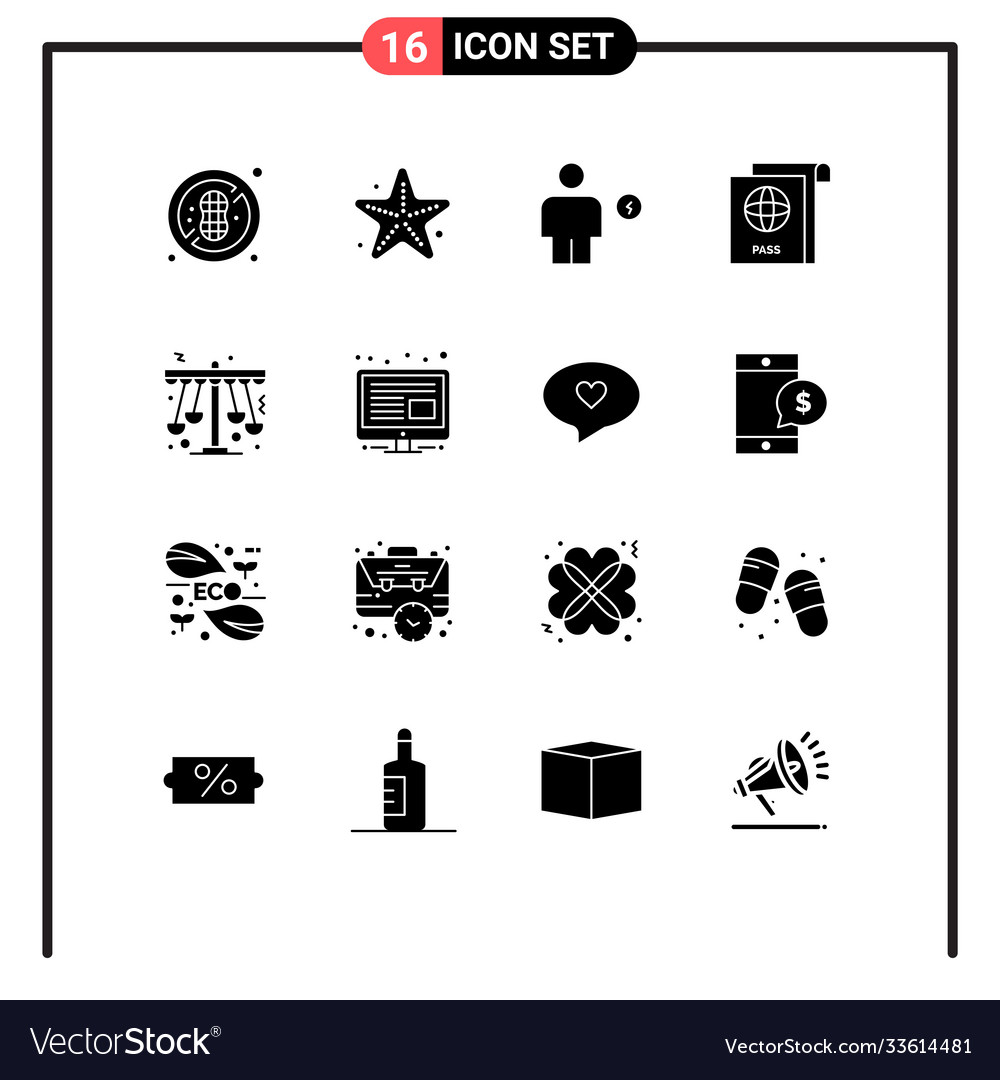 16 thematic solid glyphs and editable symbols Vector Image