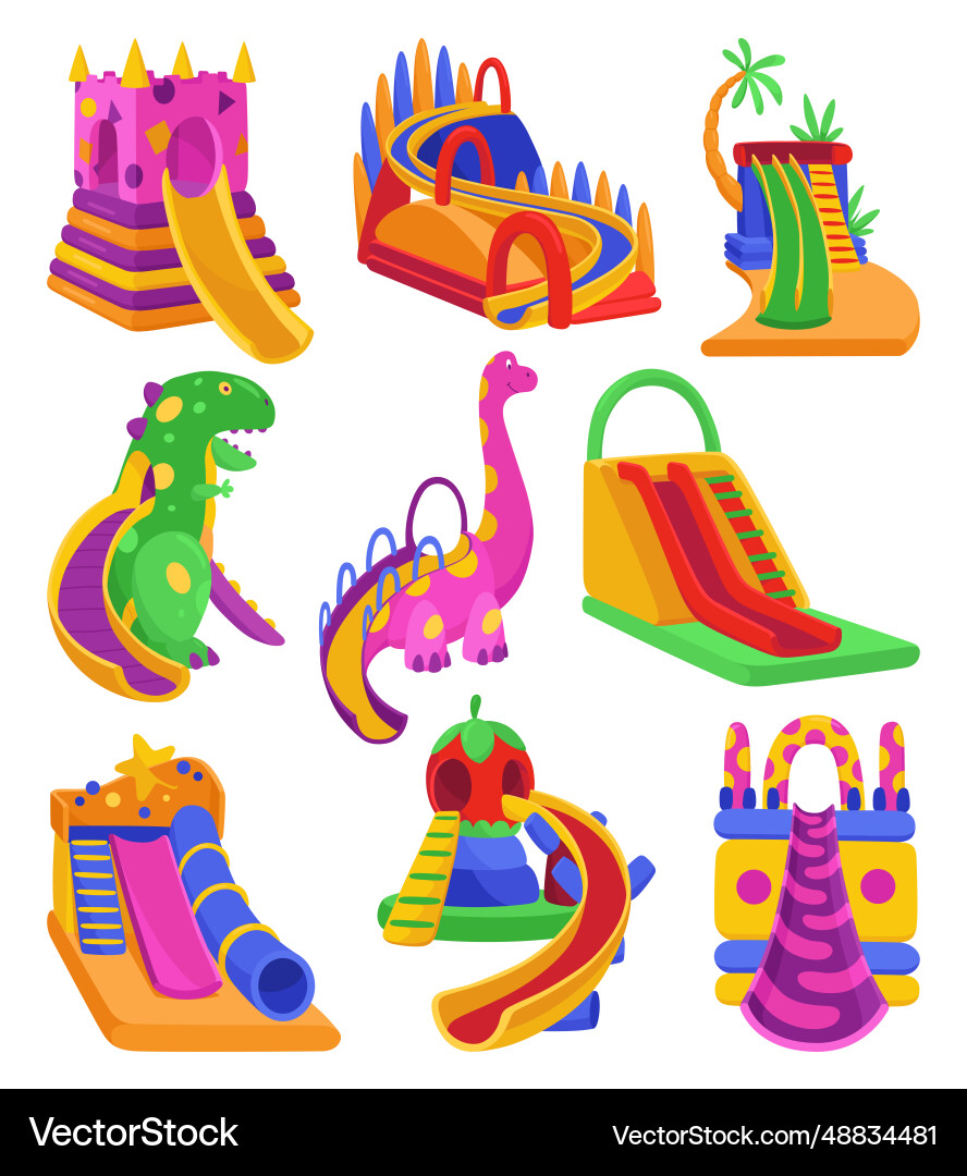 Inflatable bouncy slide icon set bright and fun Vector Image