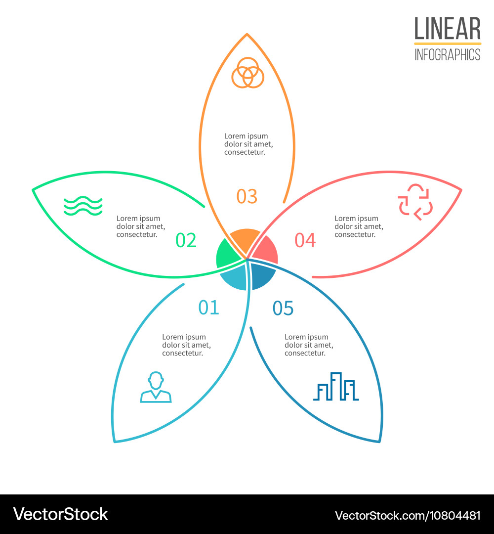 Pie chart with 5 petals design element Royalty Free Vector