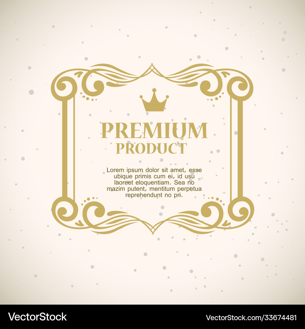 Premium product label on gold frame decorative Vector Image