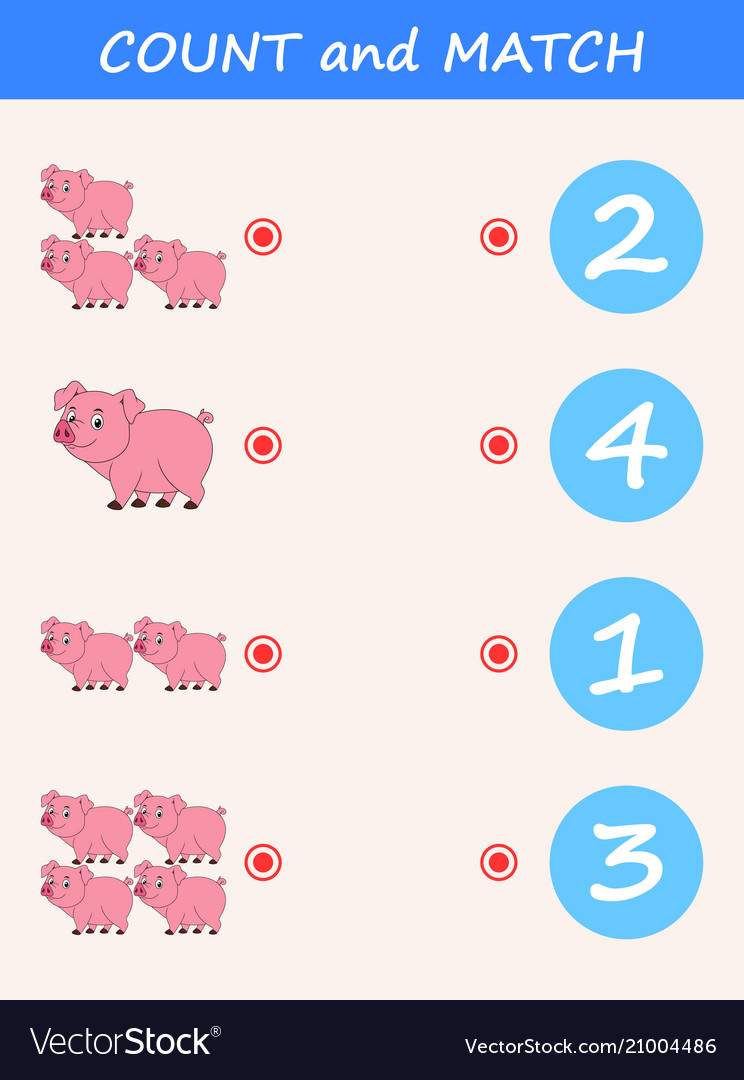 Count and match pig cartoon Royalty Free Vector Image