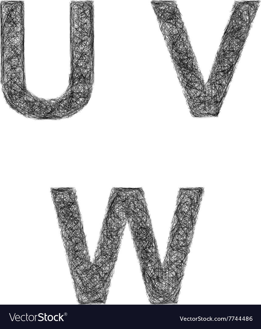 Line art font set - letters U V W Royalty Free Vector Image