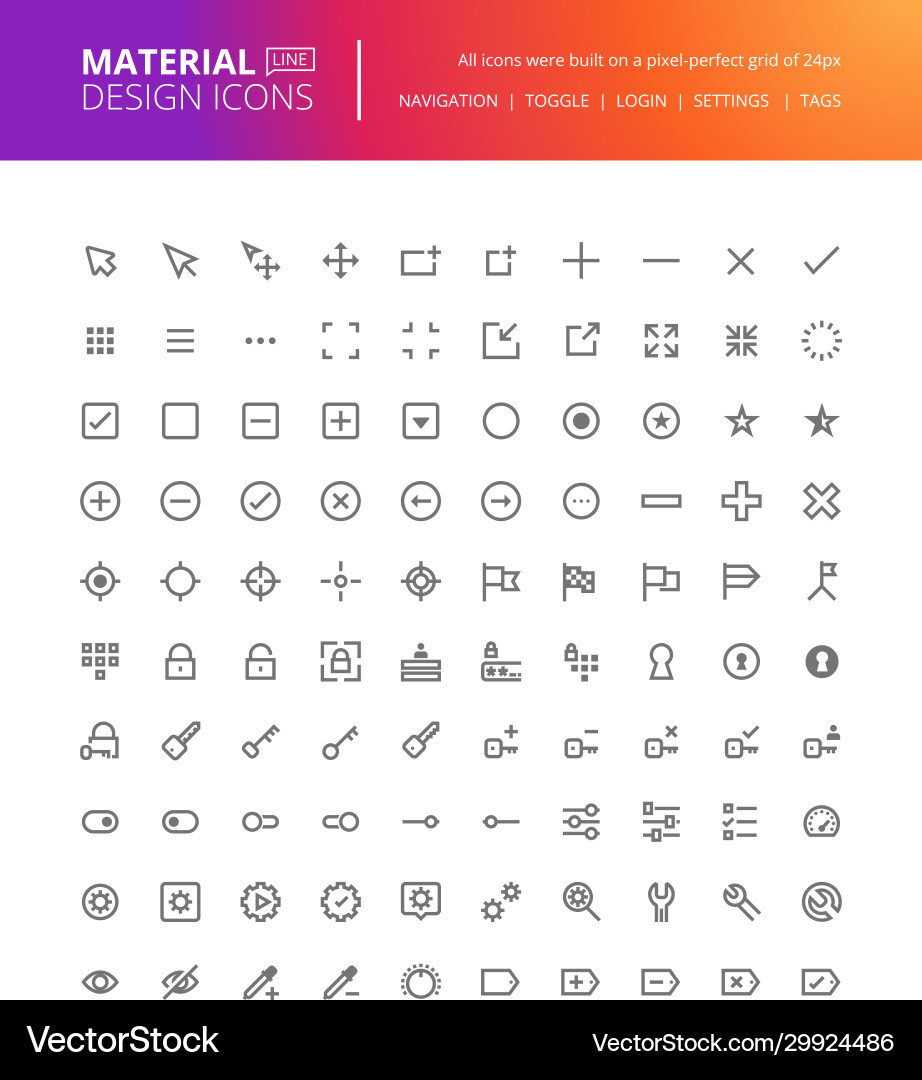 Material design icons set Royalty Free Vector Image