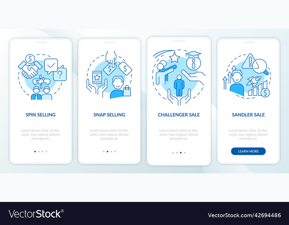 Sales techniques blue onboarding mobile app screen