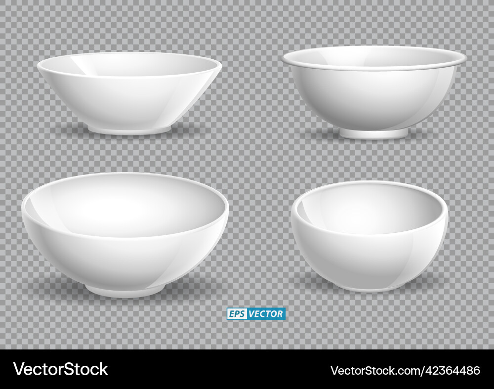Set of realistic ceramic bowl or transparent Vector Image