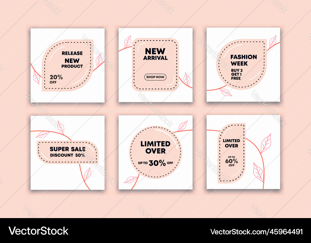 6 set of editable minimal square banner template Vector Image