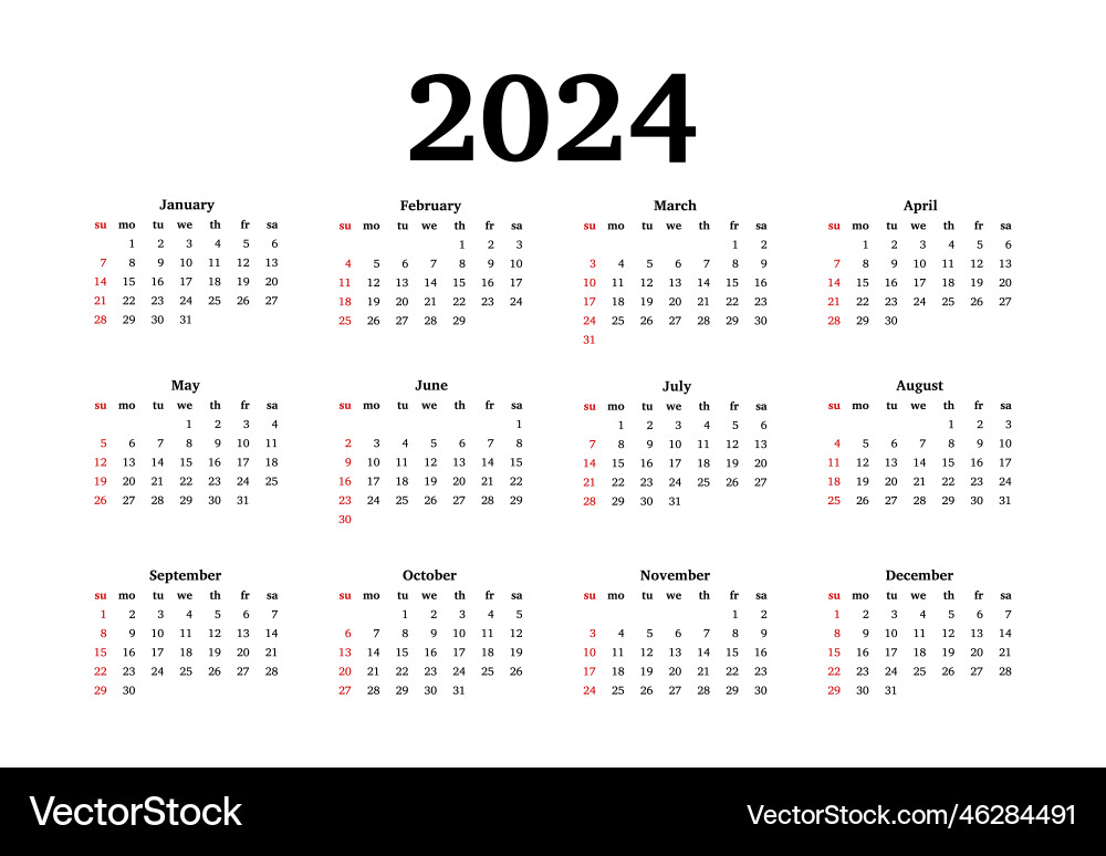 Calendar for 2024 isolated on a white background Vector Image