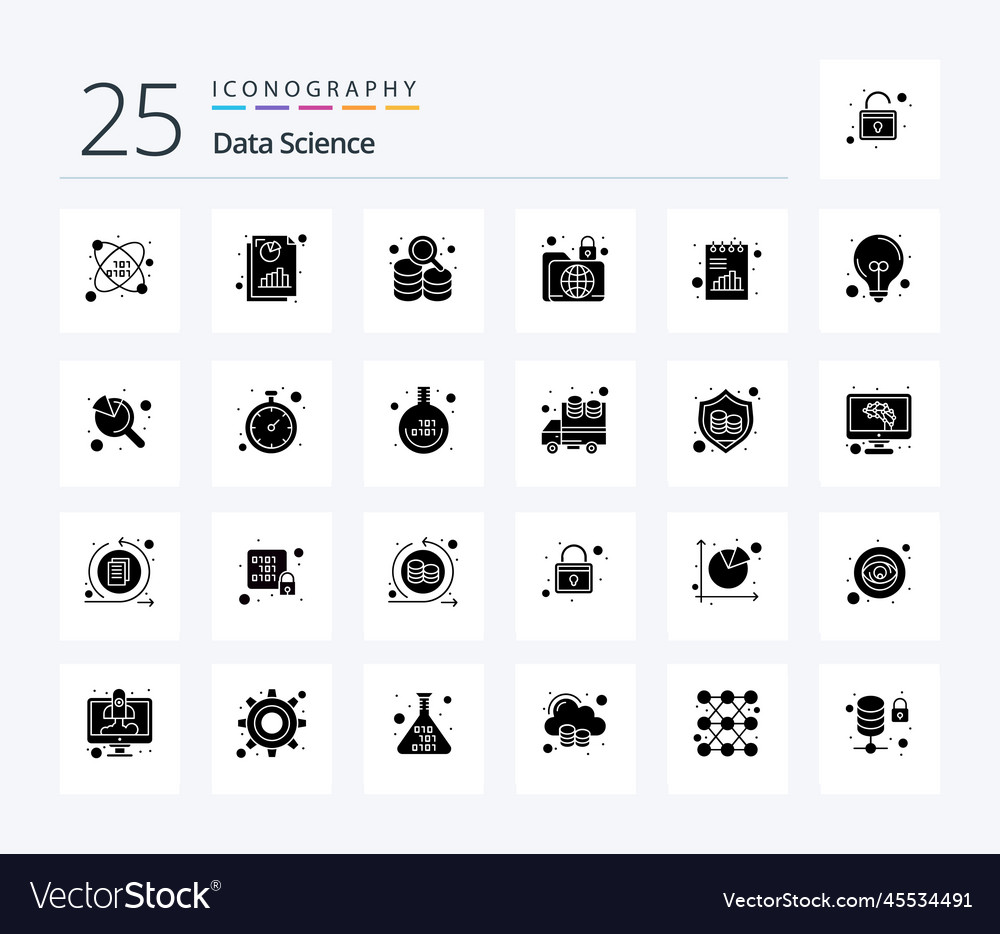 Data science 25 solid glyph icon pack including Vector Image
