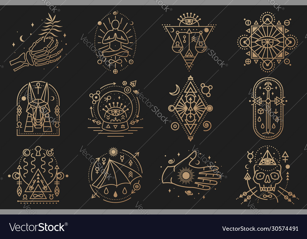Esoteric symbols thin line geometric Royalty Free Vector