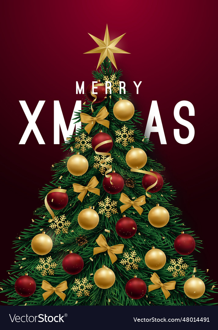 Festive christmas tree banner xmas with 3d Vector Image