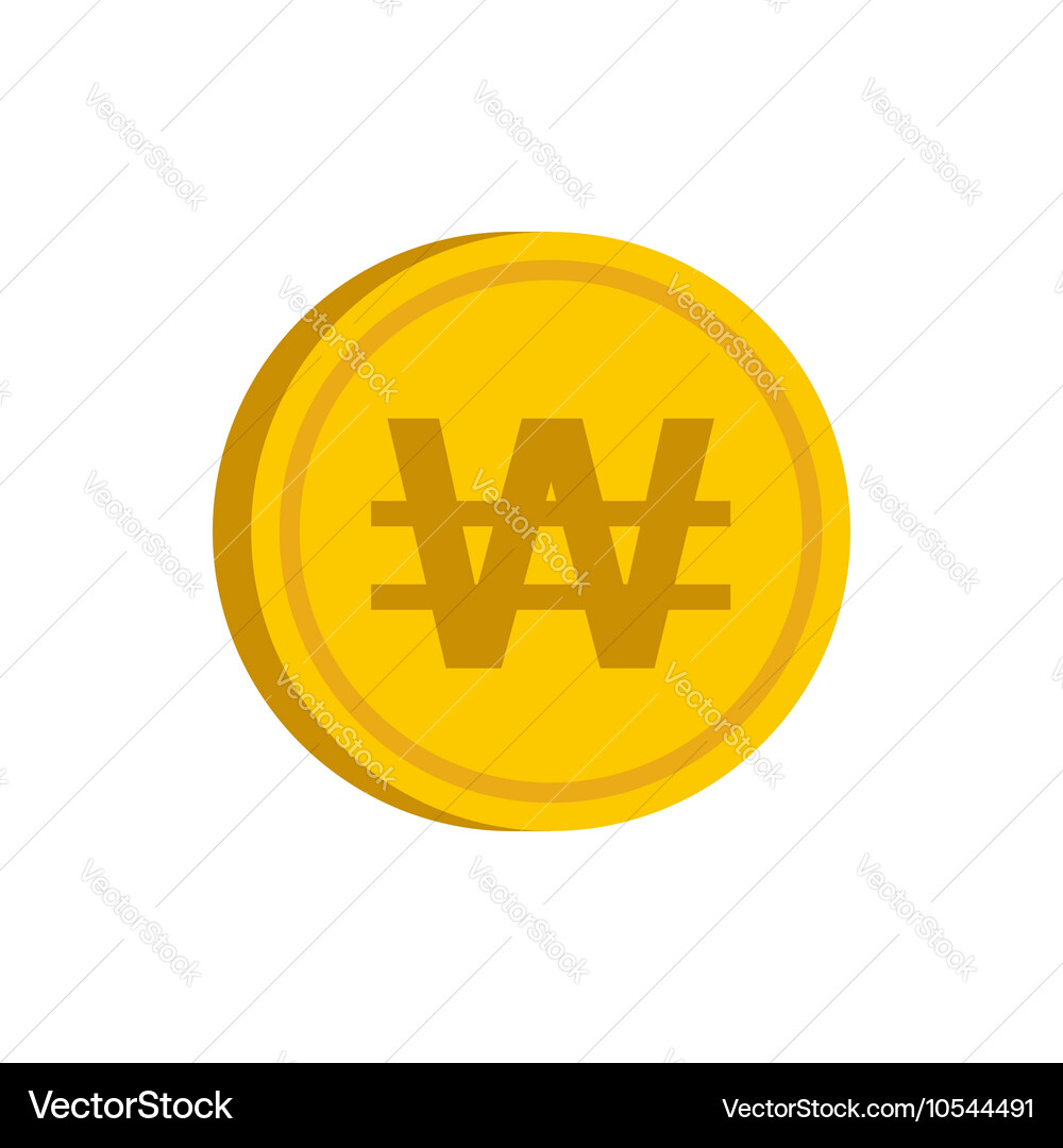 Gold coin with won sign icon flat style Royalty Free Vector