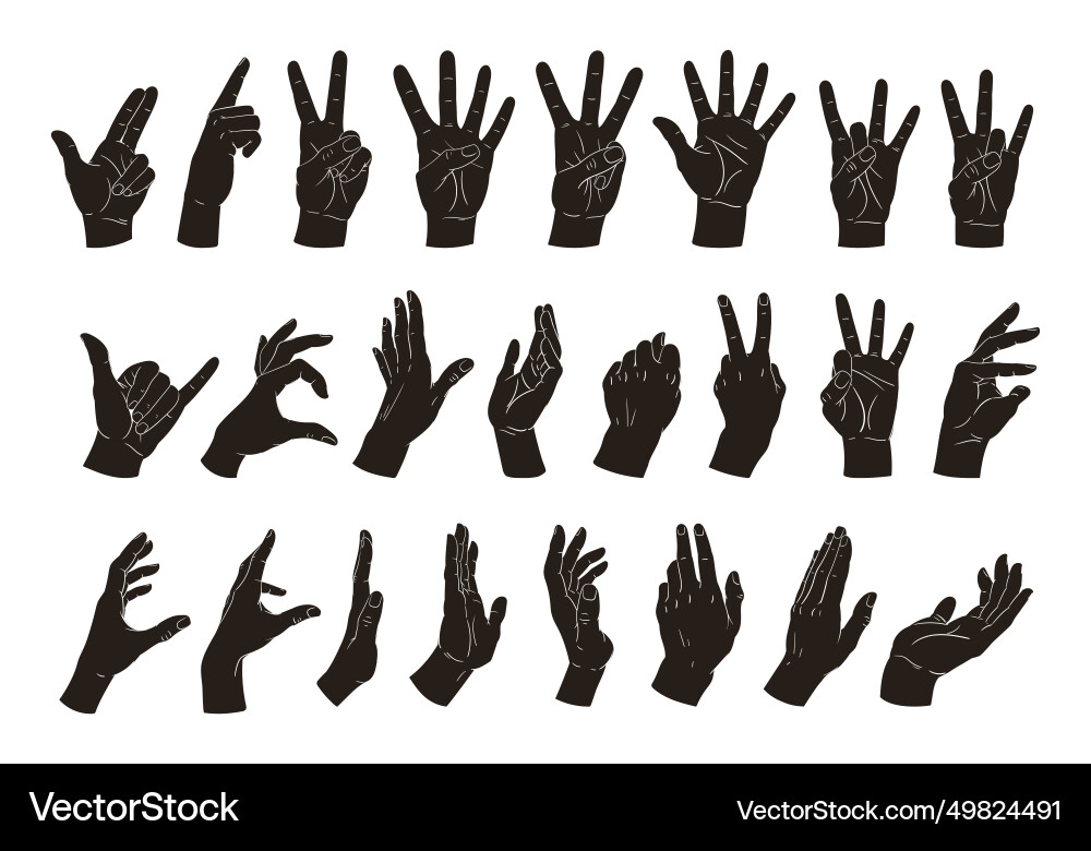 Human hands silhouettes cartoon hand palms Vector Image