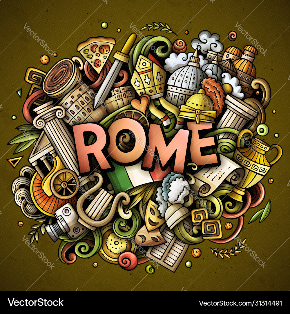 Rome hand drawn cartoon doodles Royalty Free Vector Image
