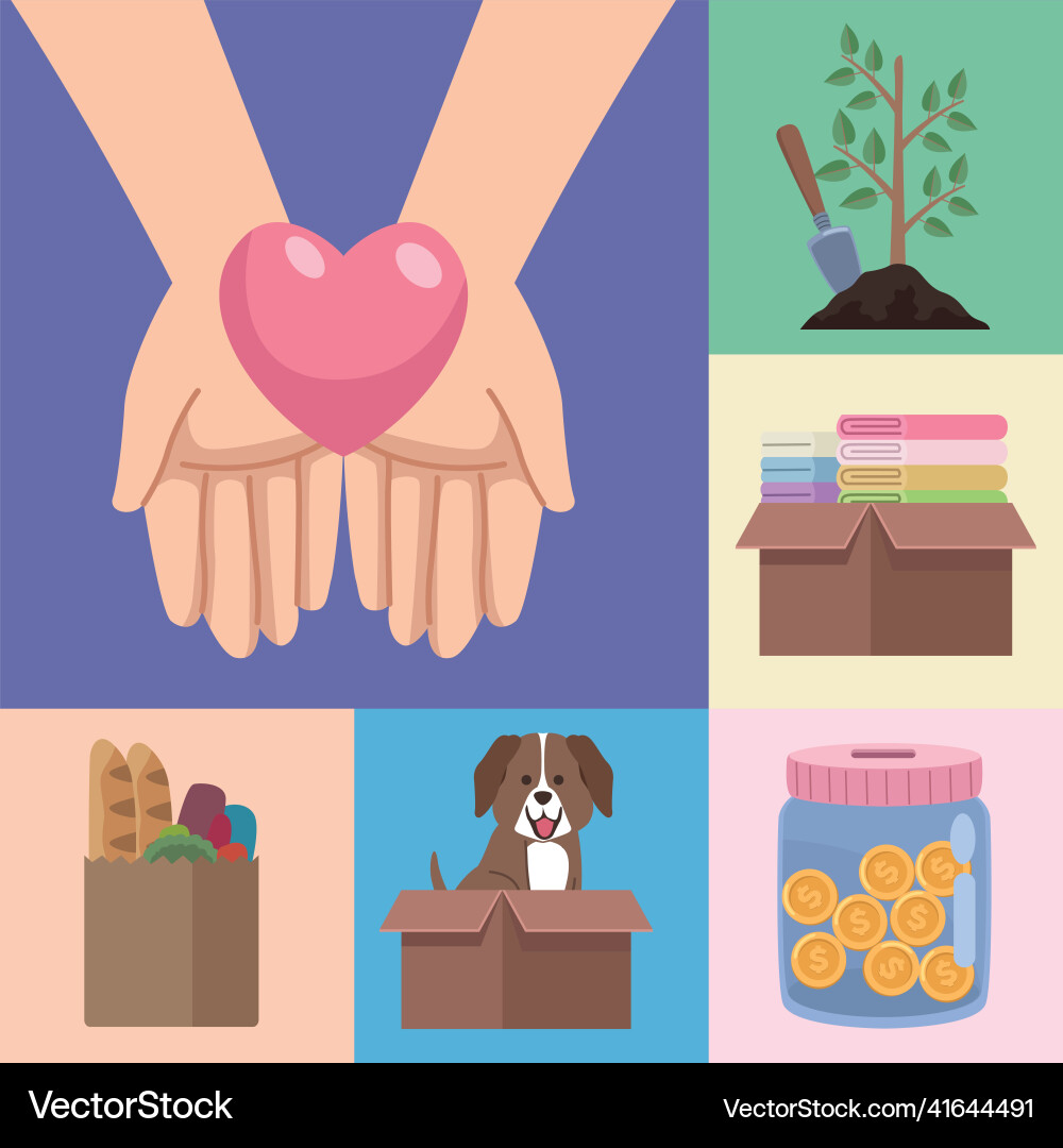 Six volunteering campaign icons Royalty Free Vector Image