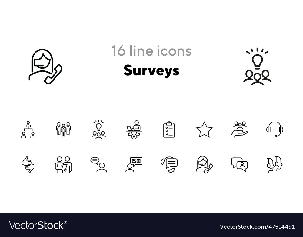 Surveys line icon set Royalty Free Vector Image