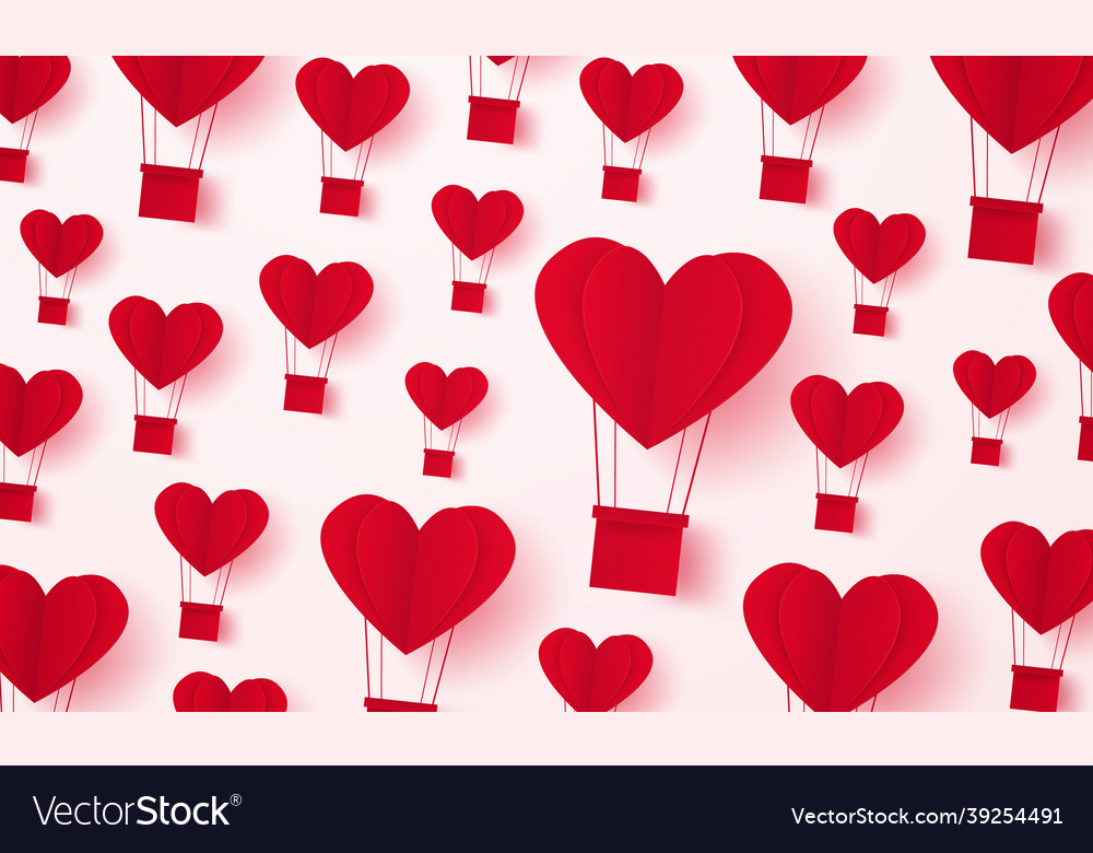 Valentines day of love red heart hot air balloons Vector Image