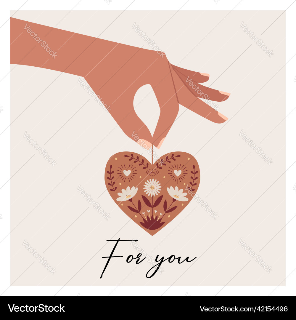 A postcard with hand holding hanging heart Vector Image