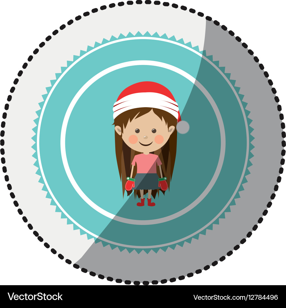 Color circle with middle shadow sticker girl Vector Image