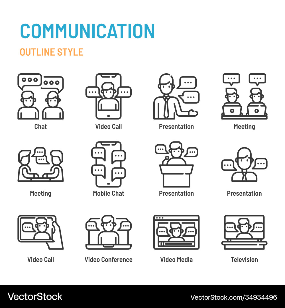 Communication in outline icon and symbol set Vector Image