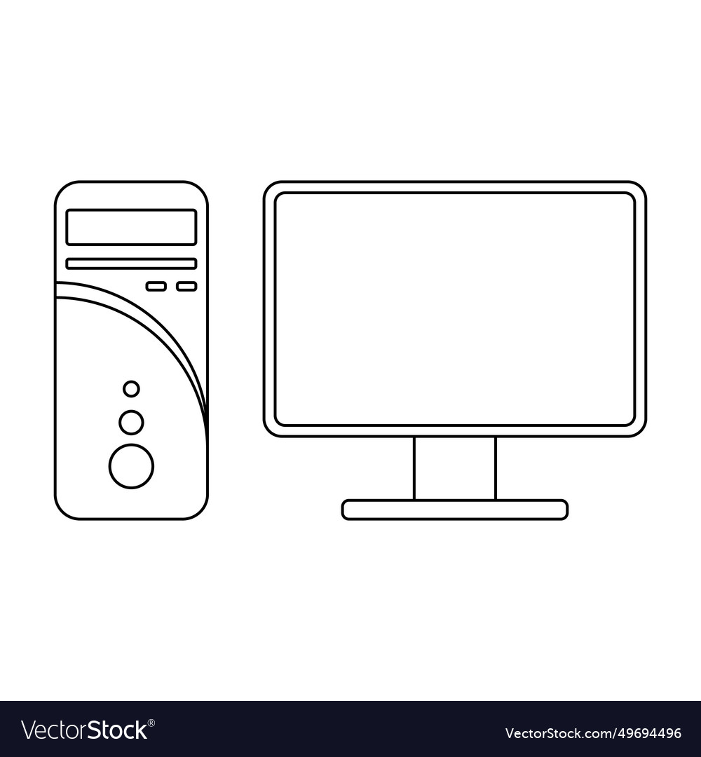 Computer desktop outline on white Royalty Free Vector Image