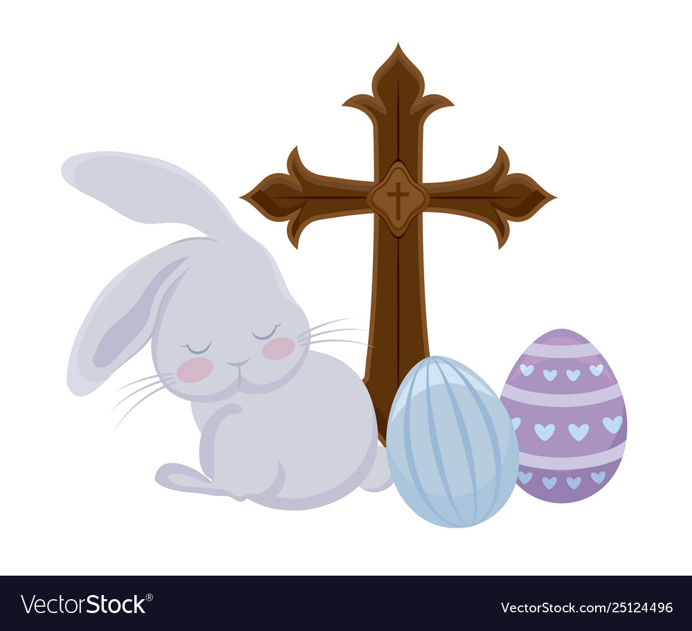 Cute rabbit with eggs easter and catholic cross Vector Image