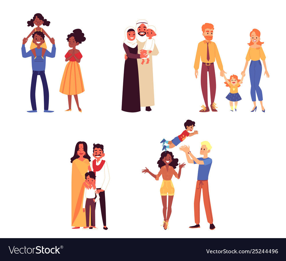 Set Happy Diverse Ethnicity And Race Families Vector Image