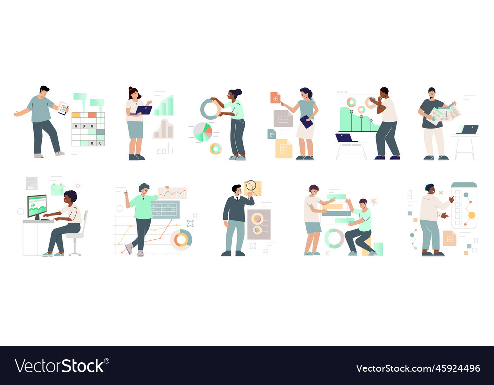 Spreadsheets flat set Royalty Free Vector Image