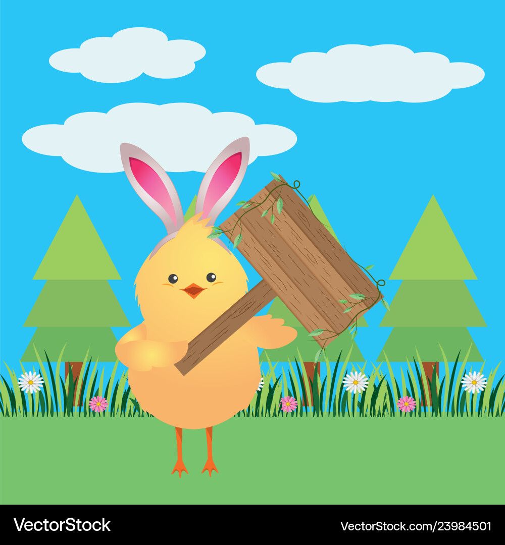 Chick with bunny ears Royalty Free Vector Image