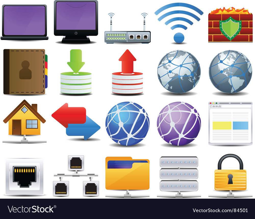Computer and network icons Royalty Free Vector Image