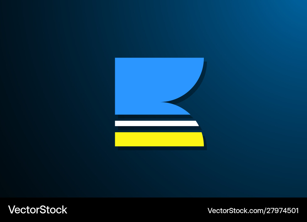 K yellow blue bold logo letter alphabet Royalty Free Vector