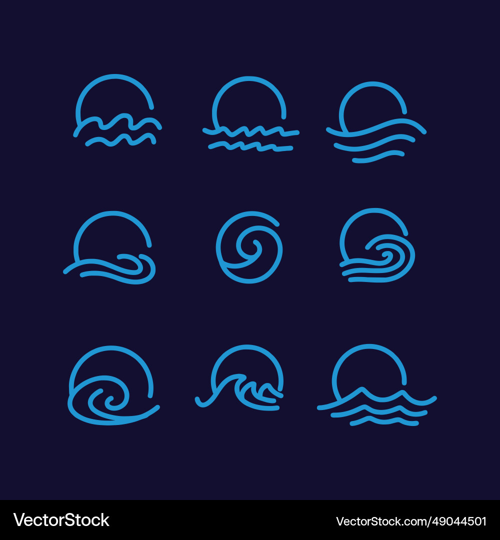 Premium monoline sea wave logo summer vacation Vector Image