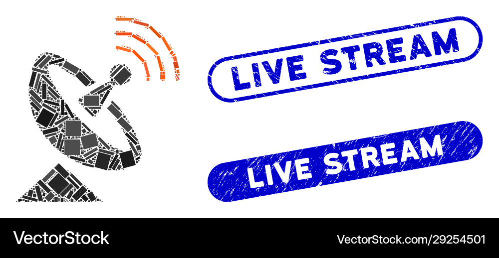 Rectangle collage space antenna with grunge live Vector Image