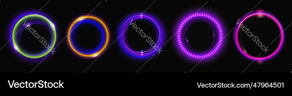 Set of round neon light flares Royalty Free Vector Image