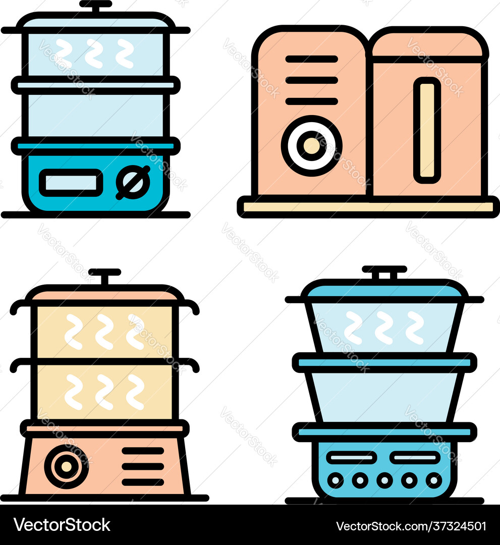 Steamer color icon set isolated on white Vector Image