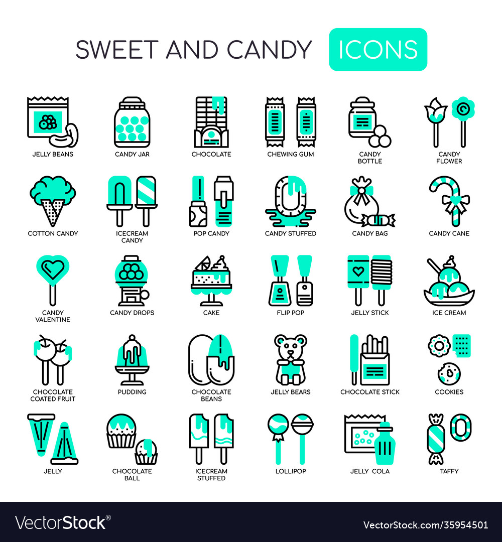 Sweet and candy thin line pixel perfect icons Vector Image