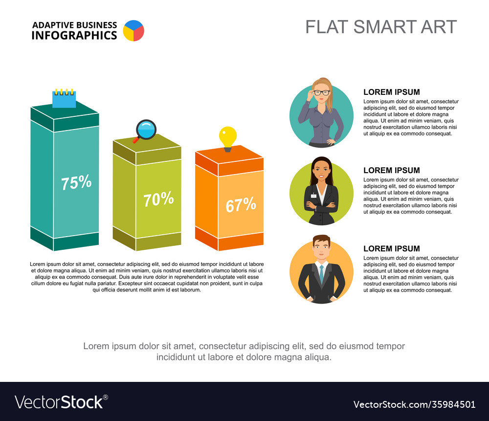Three columns bar chart template for presentation Vector Image