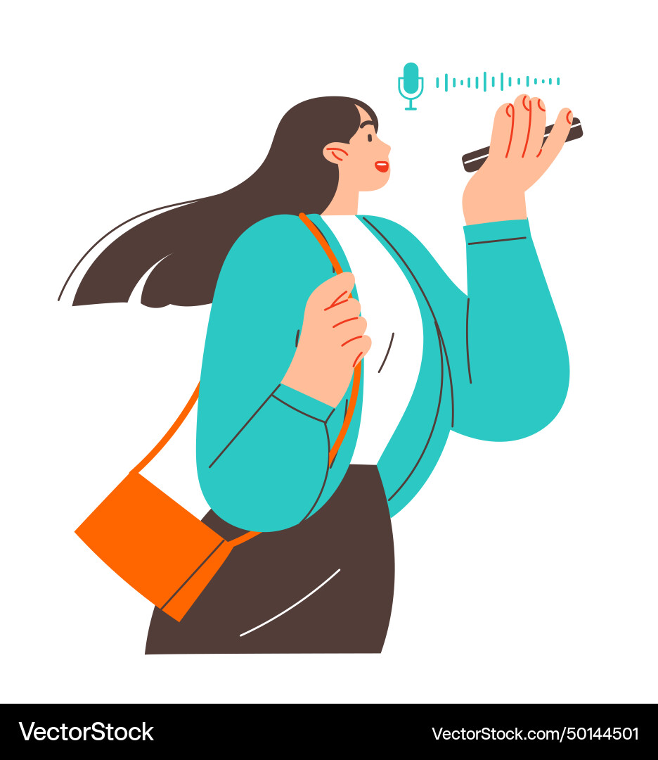 Woman recording voice message with mobile smart Vector Image
