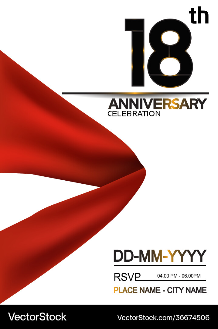 18 anniversary design with big red ribbon Vector Image