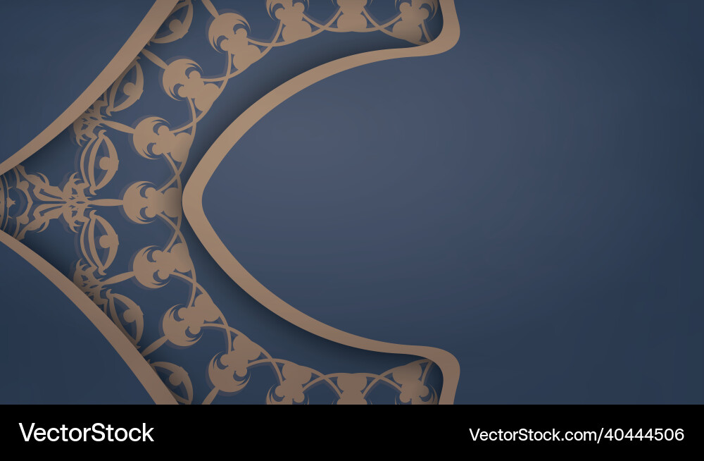 Blue banner template with vintage brown pattern Vector Image