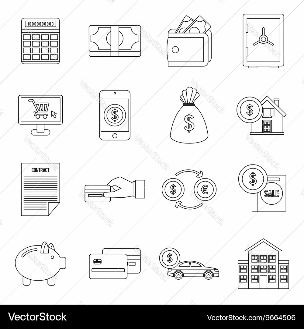 Credit icons set outline style Royalty Free Vector Image
