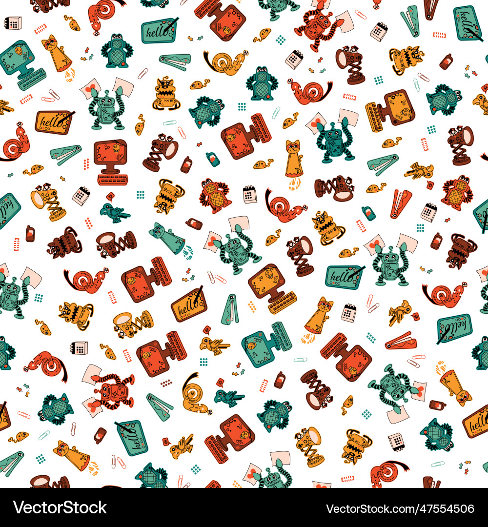 Cute simple happy and colorful robots Royalty Free Vector
