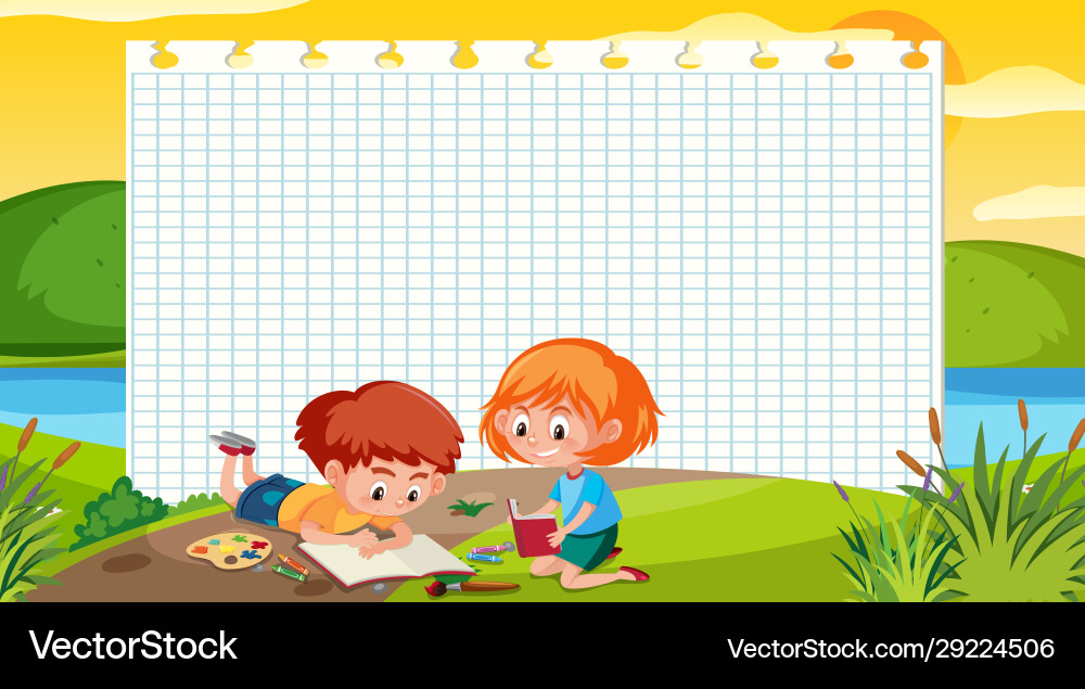 Frame design template with kids reading books Vector Image